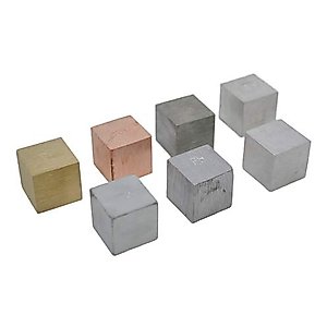 Density Cubes Set - Includes 7 Metals - Brass, Lead, Iron, Copper, Aluminum, Zinc & Tin - 0.8" (20mm) Sides - for use with Density, Specific Gravity Activities - Eisco Labs