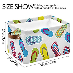 susiyo Large Foldable Storage Bin Summer Flip-Flops Fabric Storage Baskets Collapsible Decorative Baskets Organizing Basket Bin with PU Handles for Shelves Home Closet Bedroom Living Room-1Pack