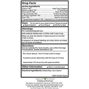 Forces of Nature Sinus, Organic Maximum Strength Homeopathic Medicine, 0.34 Fl Oz, Immune Support & Multi Symptom Relief from Congestion, Sinus Pressure, Pain, Sneezing, Runny Nose, Non-Drowsy