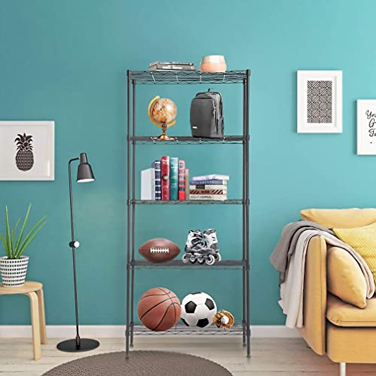 Wire Shelving Unit Metal Shelf Organizer Heavy Duty Wire Rack Storage Unit Rack Utility for Bathroom Office Kitchen (Black, 14" D x 24" W x 60" H)