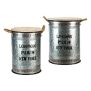 Organize It All Cobblestone Metal Storage Bin Décor, Set of 2 Multi Sized, with Wooden Lid and Handles, in Grey
