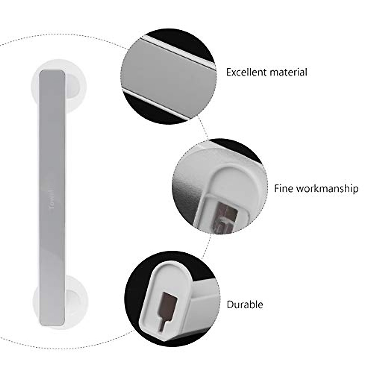 Cabilock Towel Bar Suction Cup Towel Holder Kitchen Storage Organizer Hanger Wall Mount Bathroom Towel Rack for Home Hotel Shower Room Grey