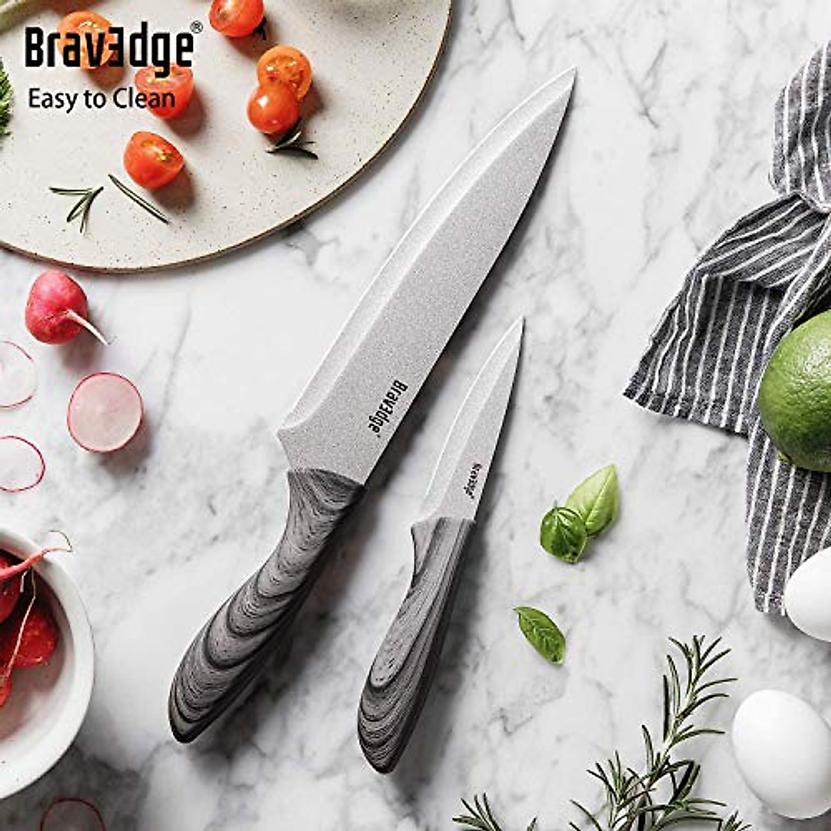 Bravedge 5 PCS Kitchen Knife Set, Kitchen Knives Professional with Sheaths and Gift Box, High Carbon Stainless Steel Ultra Sharp Chef Knife Set for Multipurpose Cooking with Ergonomic Handle