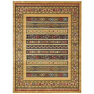 Unique Loom Fars Collection Modern Classic Tribal Inspired Design with Border Area Rug, Rectangular 9' 0" x 12' 0", Tan/Light Blue