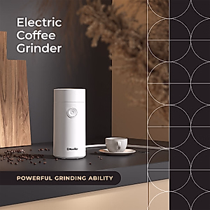MuellerLiving Electric Coffee Grinder for Spice, Nut, Herbs and Coffee Beans, Sharp Blade, Stainless Steel - White