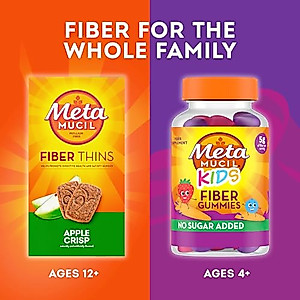 Metamucil, Fiber Thins, Daily Psyllium Husk Fiber Supplement, Supports Digestive Health and Satisfies Hunger, Apple Crisp Flavor, 4 Packs x 12 Servings (48 Total Servings)