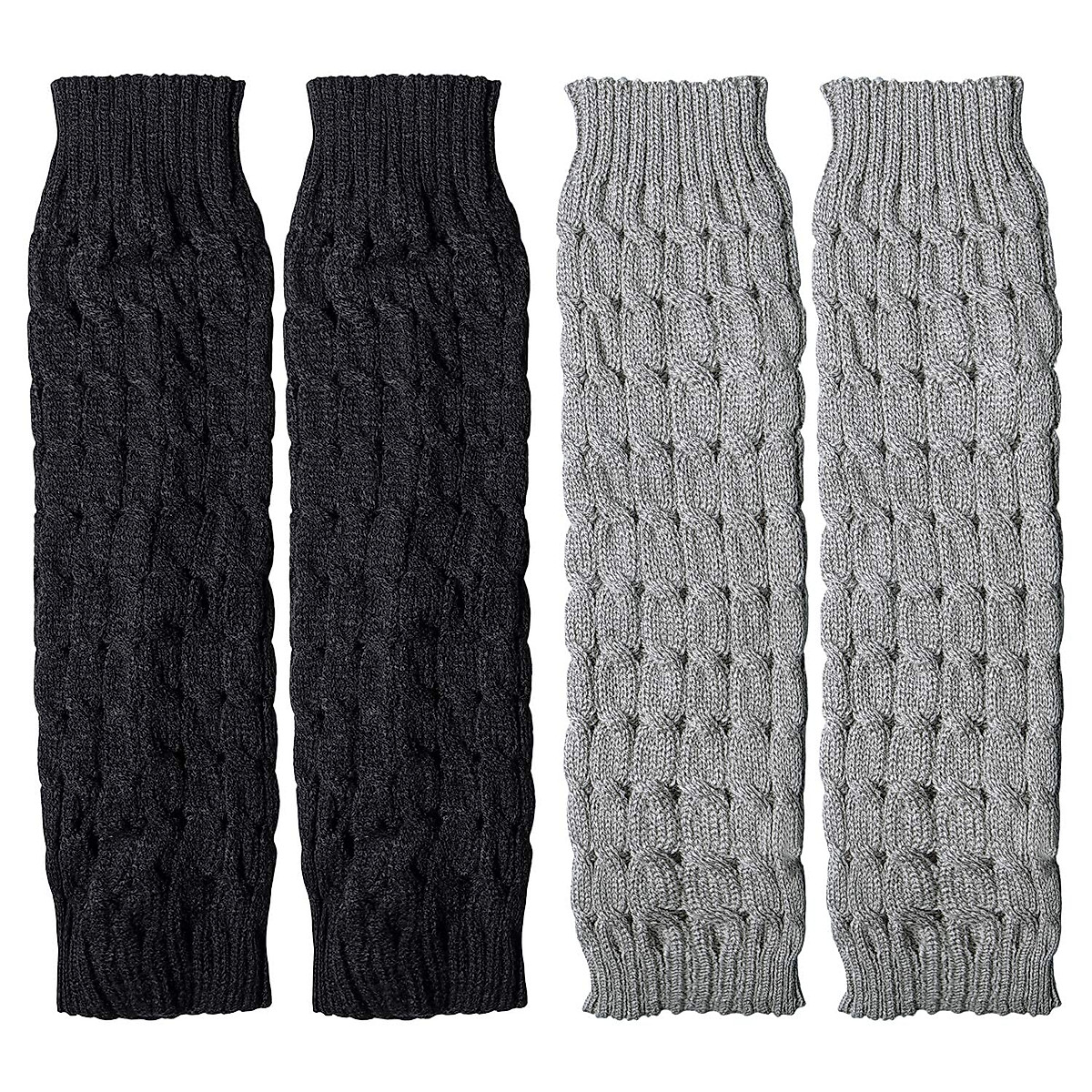 Loritta Women Knit Leg Warmers Winter Warm Long Boot Socks, B1-2pairs(black+dark Gray)