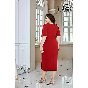 Plus Size Short Bell Sleeve Cocktail Dress Elegant Wear to Work Dress Red 5X