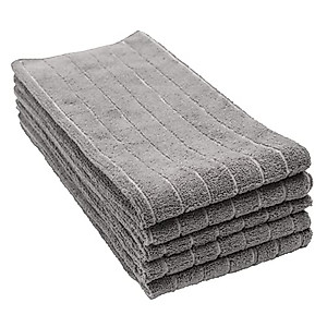 S&T INC. Soft, Absorbent Hand Towel with Hanging Loop, Microfiber Dish Towels for Kitchen, 5 Pack, 18 Inch x 26 Inch, Grey