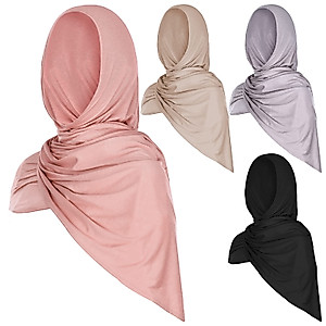 Vabean 4 Pcs Instant Hijab for Women Jersey Hijabs Pinless Islamic Muslim Head Wraps Premium Head Scarf Hijab Shawl(Fresh Color)