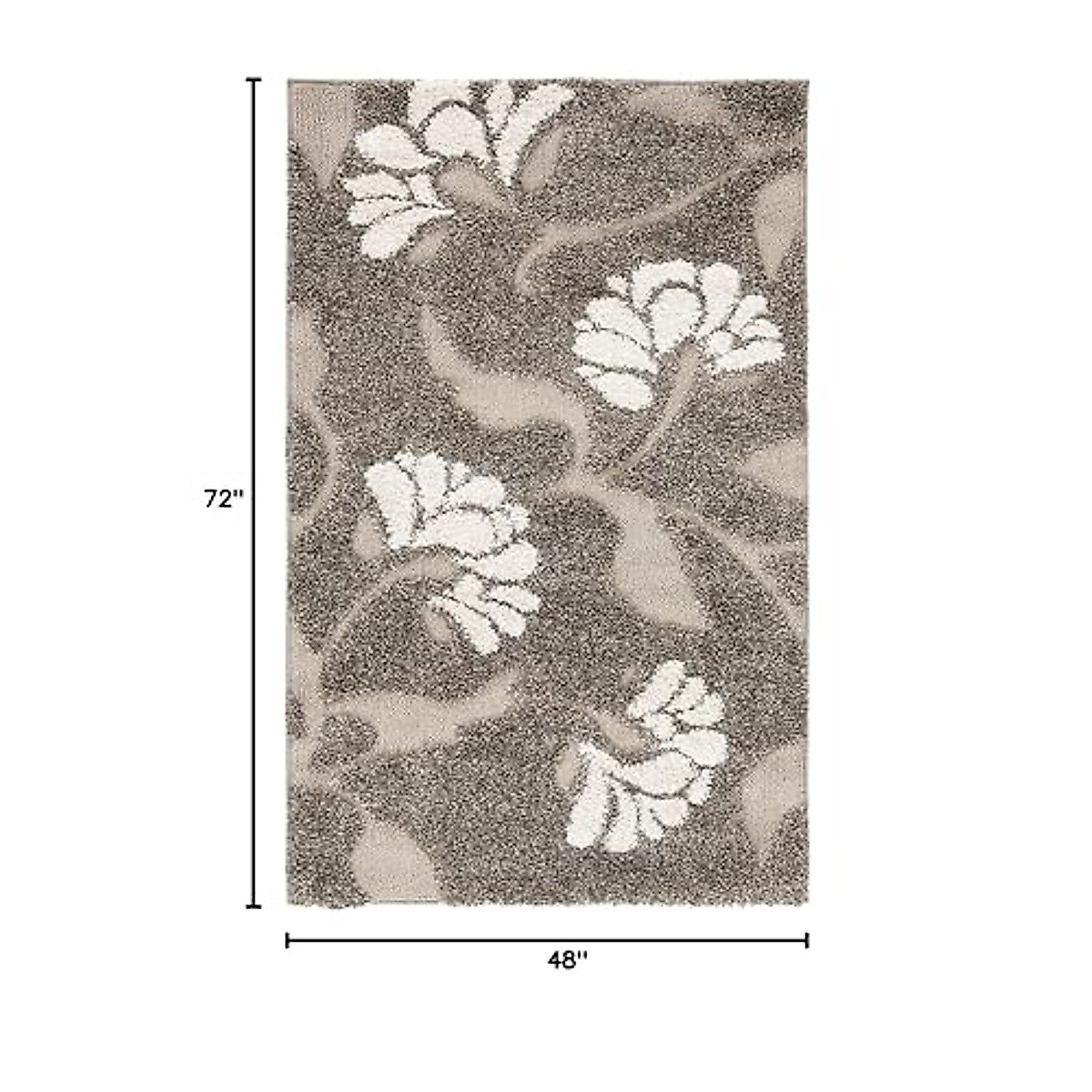 SAFAVIEH Florida Shag Collection Accent Rug - 4' x 6', Smoke & Beige, Floral Design, Non-Shedding & Easy Care, 1.2-inch Thick Ideal for High Traffic Areas in Foyer, Living Room, Bedroom (SG459-7913)
