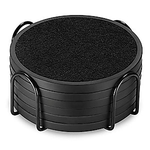 Absorbent Coasters for Drinks with Holder - 6packs, Silicone Coasters with Soft Felt Insert, Black (Coasters with Holder, Black)