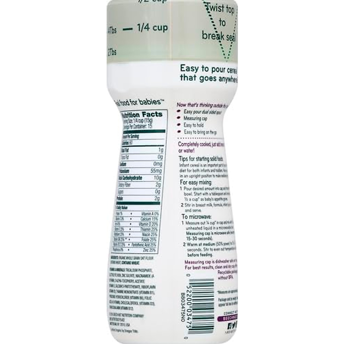 Beech-Nut Organic Oatmeal Baby Cereal Canister, 8 Ounce