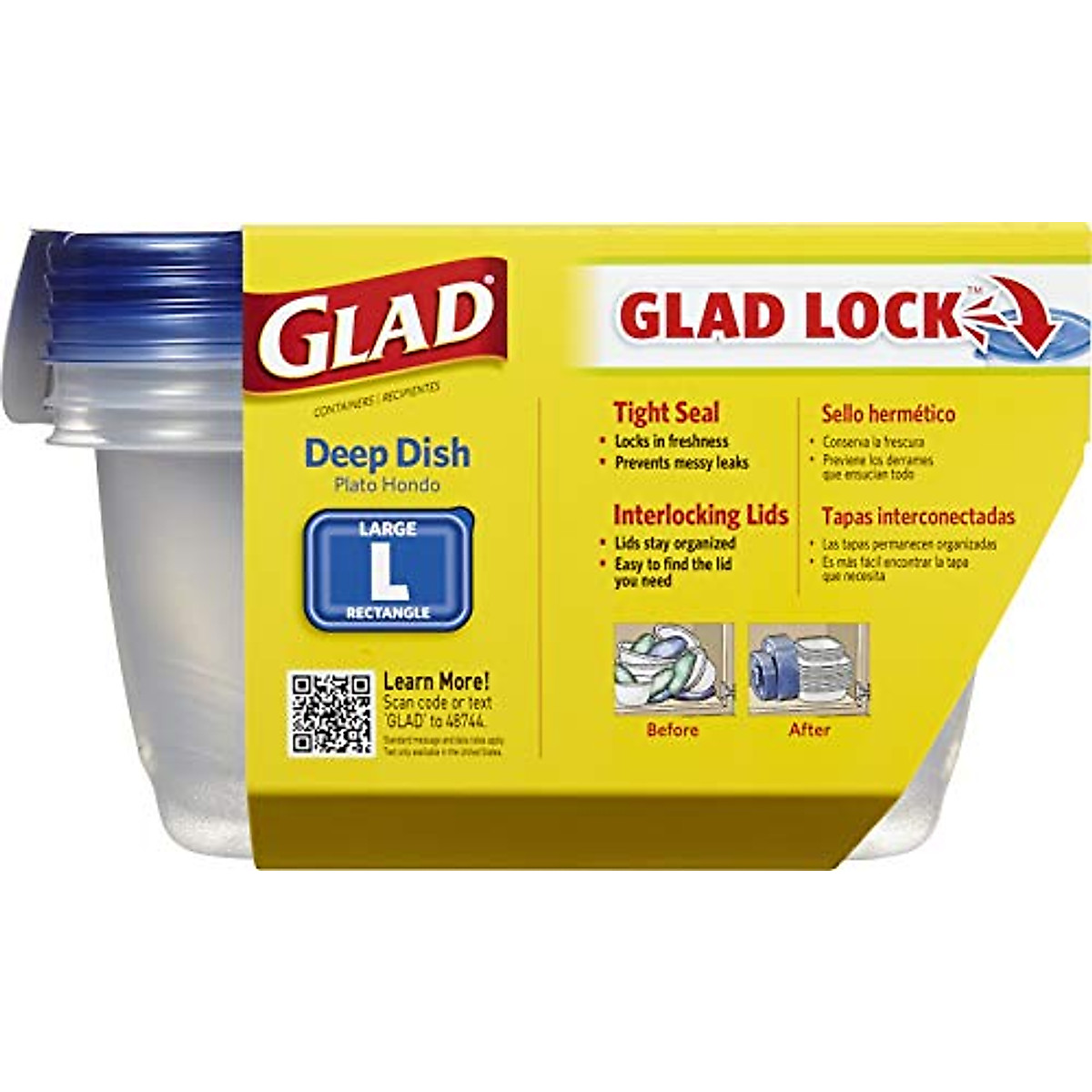 GladWare Deep Dish Food Storage Containers, 3 Count, Standard & GladWare Tall Entrée Food Storage Containers | Large Square Containers for Food Hold up to 42 Ounces of Food, 3 Count