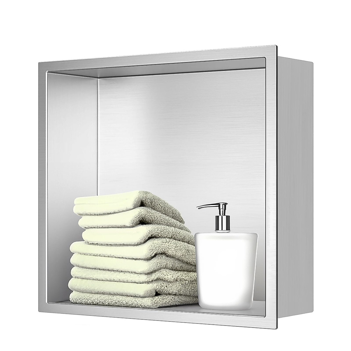 Elefloom Shower Niche, Stainless Steel Modern Bathroom Niche, No Tile Needed Recessed Shower Shelf Organizer for Storage, Stainless Steel, Silver Grey, 12"×12"