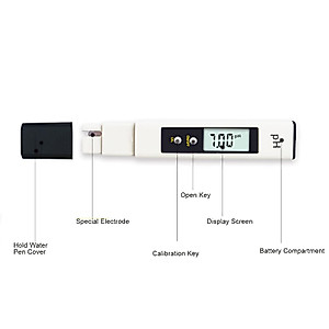 PH Tester, Quick Speed Automatic Recognition PH Detector White Backlit Display Resistance Precise Alloy Probe for Aquaculture