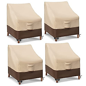 Lafaso Patio Chair Cover for Outdoor Furniture, 600D Heavy Duty Oxford Cloth Chair Covers Waterproof, Heavy Duty Deep Seat Outdoor Chair Cover Set of 4 (Beige/Brown, Large)