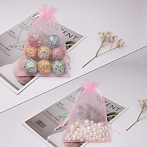 Akstore 100PCS 4x6inch (10x15cm) Drawstring Organza Jewelry Favor Pouches Wedding Party Festival Gift Bags Candy Bags (Pink)