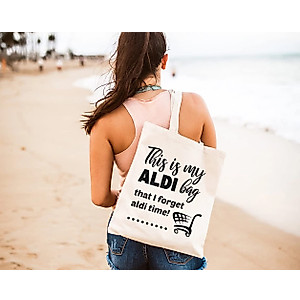 GXVUIS This Is My Aldi Bag That I Forget Aldi Time Canvas Tote Bag for Women Aesthetic Reusable Grocery Shopping Bags White