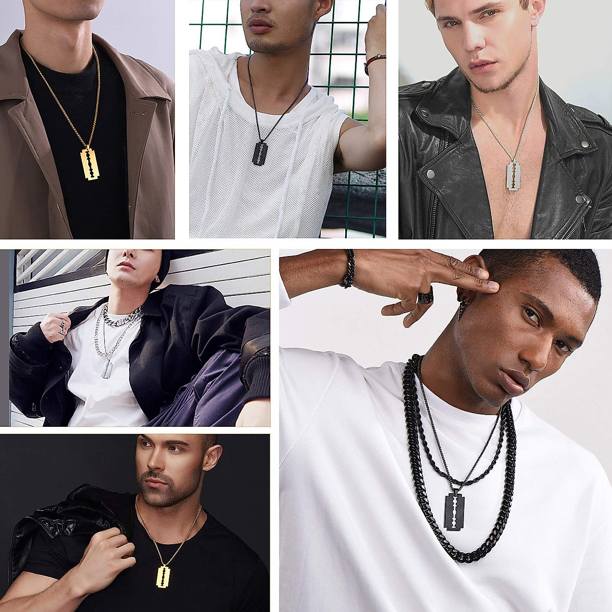 PROSTEEL Mens Chains Punk Dog Tag Pendant Necklaces Stainless Steel Razor Blade Necklace Chain for Men