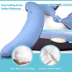 BYRIVER 43" Long C Shaped Body Pillow for Adults Men Women, Side Sleeper Pillow for Neck Shoulder Back Pain Relief, Cooling Post Sugery Pillow Pregnancy Pillow, Blue Black Washable Pillowcase (XL)