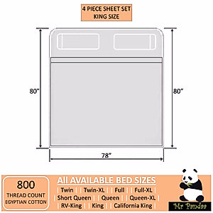 800-Thread-Count, Pure 100% Egyptian Cotton - King Sheet Set- 4 PC Bedsheet, Sateen Weave Premium Bed Sheets, Fits mattresses Upto 10” Deep Pocket (King, Dark Grey)