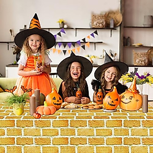 4Pcs Yellow Brick Tablecloths Brick Wall Table Covers Rectangular Brick Backdrop Decoration for Kitchen Halloween Thanksgiving Wizard Princess Holiday Party Supplies, 51 x 86.6 Inch (Yellow Brick)