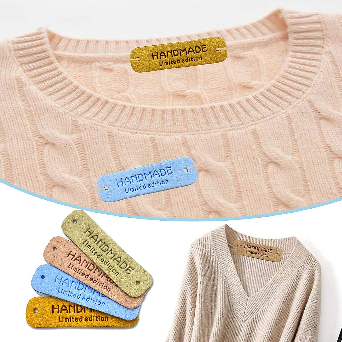 50 Pcs PU Leather Label Handmade Sew on Tag Label Faux Leather Handmade Embossed Tag(Limited, 10c)