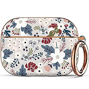 Happypapa Stylish Pattern Case Designed for Apple AirPods Pro, Flowers Berries Airpods Pro Case for Women Girls Kids Men Full Protective Case Cover with Keychain