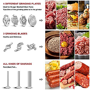 Metal Food Grinder Attachment for KitchenAid Stand Mixers, AMZCHEF Meat Grinder Attachments Included 3 Sausage Stuffer Tubes & A Holder,4 Grinding Plates,2 Grinding Blades, Burger Press,Cleaning Brush
