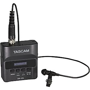 TASCAM Micro Portable Digital Audio Recorder with Lavalier Microphone, AV recording, interview recording 24-Bit/48 kHz BWAV File Format, Black (DR-10L)