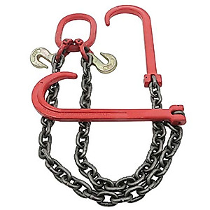 Mytee Products Grade 80 V Bridle Chain, Tow Recovery G80 3/8" x 3' Chain 7100# Lbs, Two 15" J-Hook & Eye Cradle Grab Hook