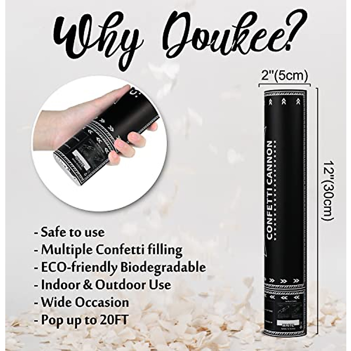 DOUKEE White Butterfly Confetti Cannon,12 Inch Biodegradable White Confetti Poppers Set of 5, Used for Wedding Bridal Shower Birthday Party