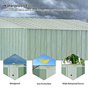 Goplus Garden Storage Shed Galvanized Steel Outdoor Heavy Duty Tool House w/Sliding Door, 4 x 6.2 Ft (Green)