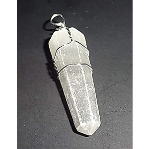 ( Sublime Gifts ) Selenite Point Cleansing Crystal Healing Cut wire wrapped Point Pendant with Metal Bail