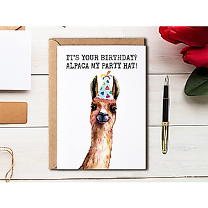 OystersPearl It's Your Birthday Alpaca My Party Hat - Birthday Card - Alpaca Card - Greeting Card - Funny Happy Birthday Card - Watercolor Alpaca Card