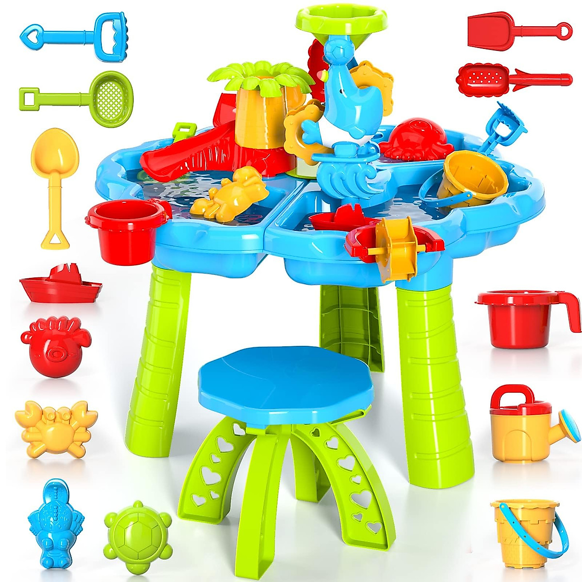 Activity Sand Water Play Table Sensory Beach Toys for Toddlers, Kids Boys Girls Outdoor Backyard 3 in 1, Age 2-5