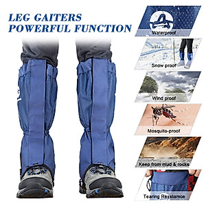 Pasanava Leg Gaiters Waterproof and Adjustable Snow Boot Gaiters One Size for Hiking,Walking,Hunting,Backpacking and Outdoor Climbing for Men and Women (Blue)