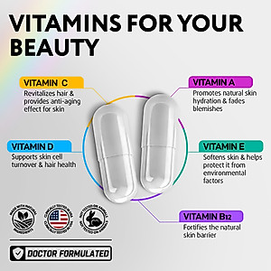 Biotin 10,000 mcg Supplement for Hair Growth with Collagen & Keratin for Hair Loss & Thinning Hair - Hair Skin and Nails Vitamins for Women & Men - Healthy Regrowth, Skin Glow & Nail Repair - 60 Pills