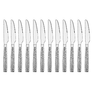 King International Stainless Steel Hammered Table Knife,Set of 12, 20 cm, Mirror Polish,Butter Knife, Cheese Knife,Dinner Knife,Dessert Knife,Bread Knife,Stainless Steel Table Knife Set of 12pcs