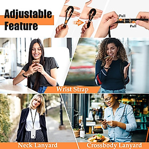 Universal Phone Lanyard with Wrist Strap, Adjustable Crossbody Cell Phone Lanyard Neck Strap and Wristlet Strap with 2 Lobster Clips, Phone Tether Patches and Phone Straps (Black/Gold, 2 Pack)