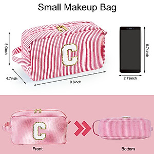 YOOLIFE Makeup Bag for Women - Monogram Cute Initial Pink Makeup Bags Cosmetic Toiletry Pouch Make Up Case for Women Her Best Friend Friendship Sister Teacher, Personalized Birthday Gifts for Women C