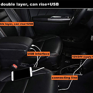 N2Qnice Armrest for Ford Fiesta Armrest Box Car Centre Console Storage Box Arm Rest with Charging Function 7 USB Ports Double-Space