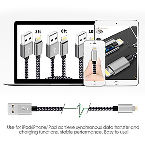 IDISON iPhone Charger,5Packs(3ft 3ft 6ft 6ft 10ft) Charging Cable MFi Certified USB Charging Cable Nylon Braided Fast Charging Cord for iPhone14/13/12/11/X/Max/8/7/6/6S/5/5S/SE/Plus/iPad(BlackGray)