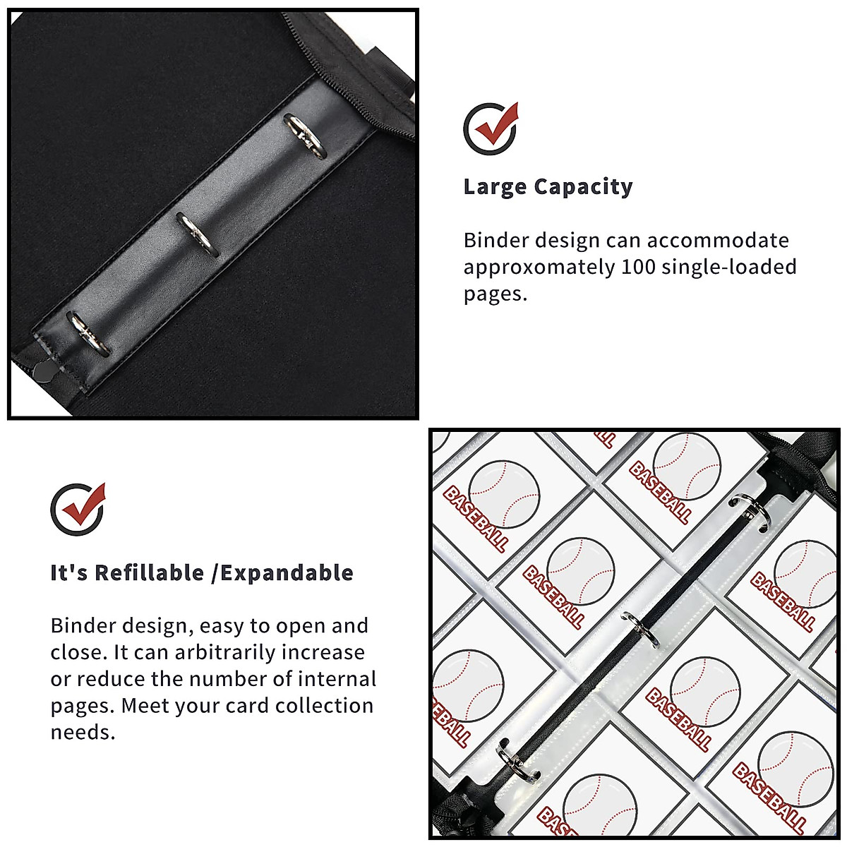 ANNOR Baseball Card Binder, 9-Pocket Trading Card Binder, Fits 720 Cards with 40 Removable Sleeves, 3 Ring Album for Card Collection Storage Christmas Gift for Child