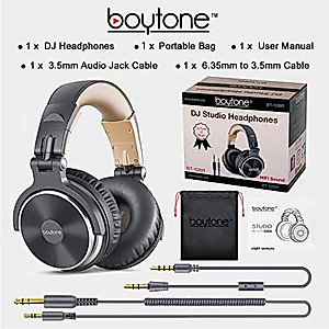 Boytone BT-10BR Wired Over Ear Headphones Hi-Res Studio Monitor & Mixing DJ Stereo Headsets with 50mm Drivers and 1/4 to 3.5mm Audio Jack, Foldable for Computer Recording Phone Guitar Laptop