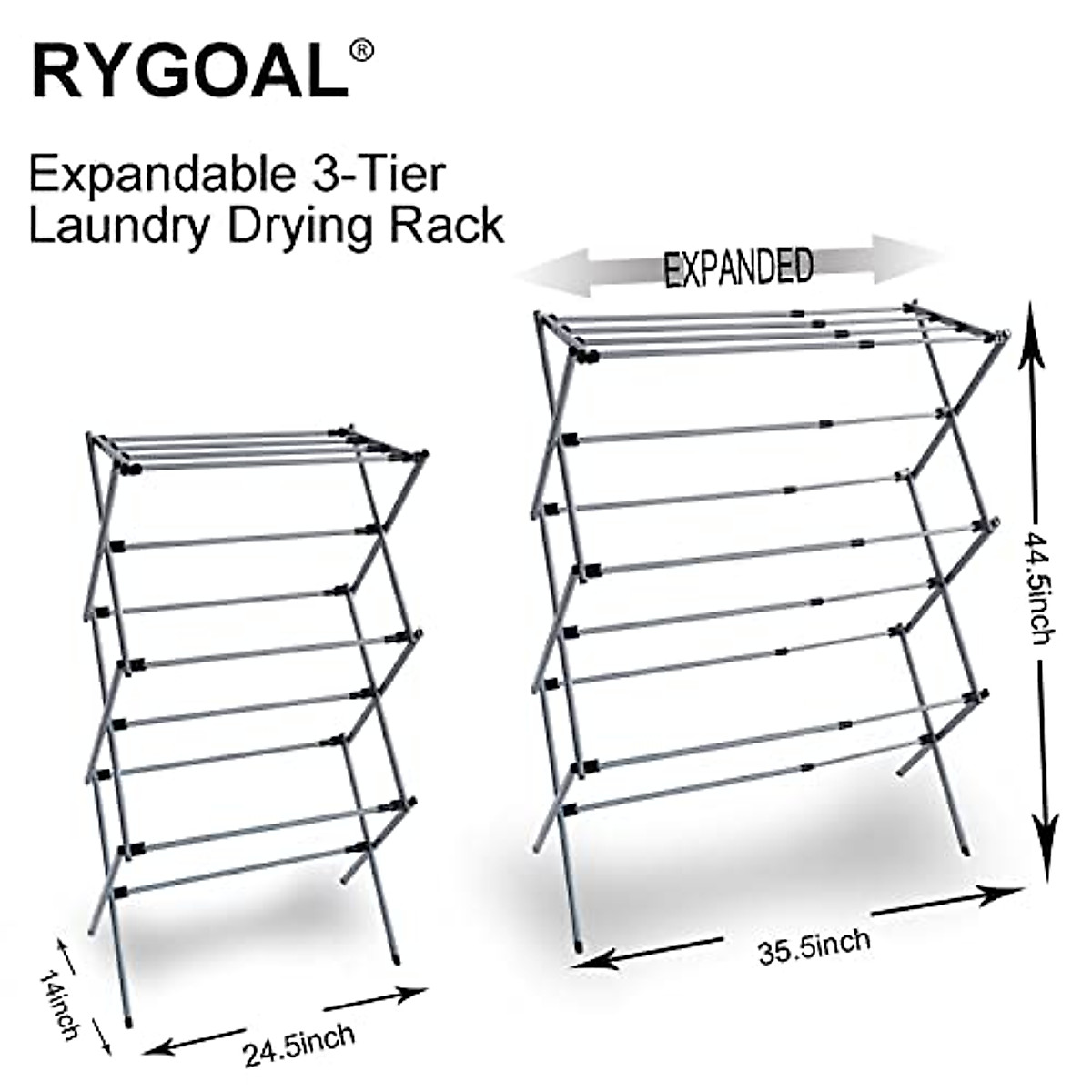 Clothes Drying Rack Folding Indoor 3-Tier Extendable Clothing Dryer Rack, Foldable Laundry Drying Racks, Accordion Collapsible Portable Laundry Racks for Drying Clothes
