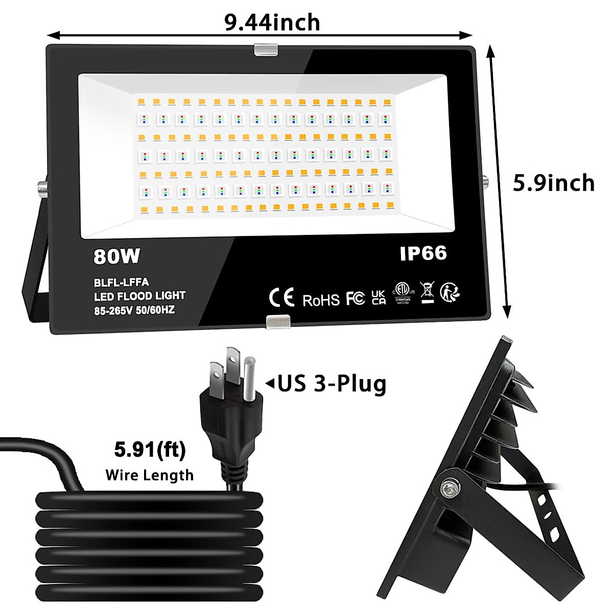 LED Flood Light Outdoor 800W Equivalent 8000LM RGB Landscape Light Controlled by BRmesh APP , No Remote, DIY Scenes - Timing - 5700K Daylight White - Color Changing Uplight, IP66 US Plug MELPO(4 Pack)