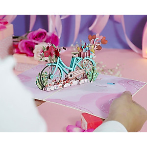Paper Love 3D Bicycle Pop Up Card, Love Bike, For Valentines Day, Mothers Day, Adults or Kids, All Occasions - 5" x 7" Cover - Includes Envelope and Note Tag