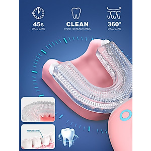 FTOYIN Kids U Shaped Electric Toothbrush, Kids Electric Toothbrushes with 5 Modes, Sonic Toothbrush Kids IPX7 Waterpoof with 3 Brush Heads, 360° Automatic Toothbrush Kids for Age 2-12